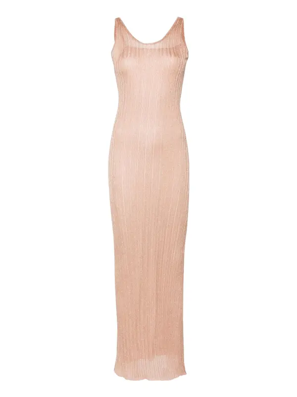 Fabiana Filippi Ribbed Lurex Slip Dress - Orange