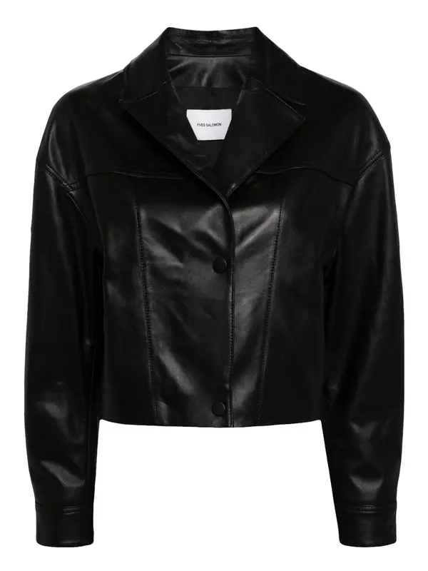 YVES SALOMON Cropped Leather Jacket - Black