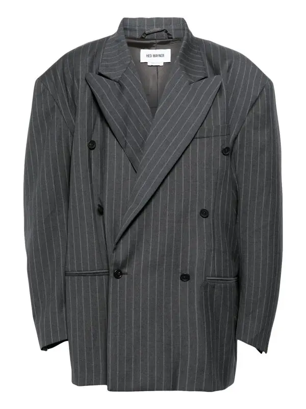 HED MAYNER Striped Double-breasted Blazer - Grey