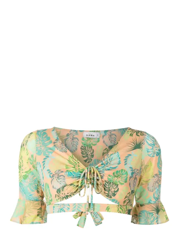 AMIR SLAMA Leaf-print Cropped Top - Multicolour