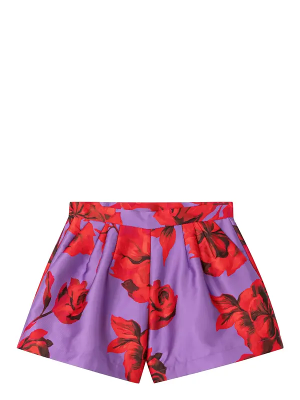 AZ FACTORY Hibiscus Floral-print Pleated Shorts - Purple