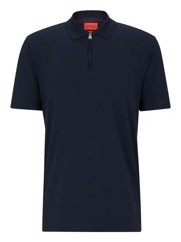 Hugo Zip-up Short-sleeve Piqué Polo Shirt - Blue