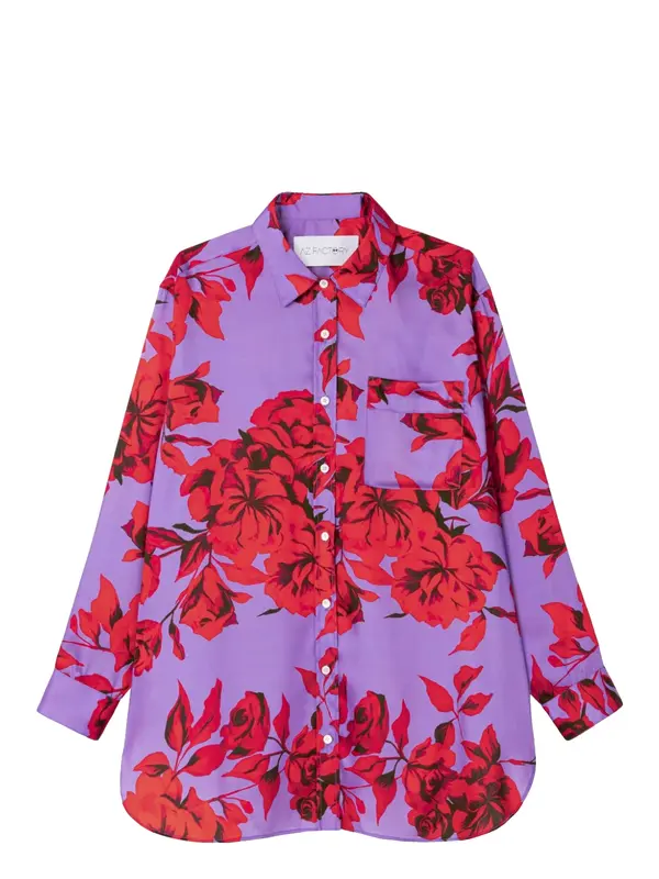 AZ FACTORY Hibiscus-print Satin Shirt - Purple