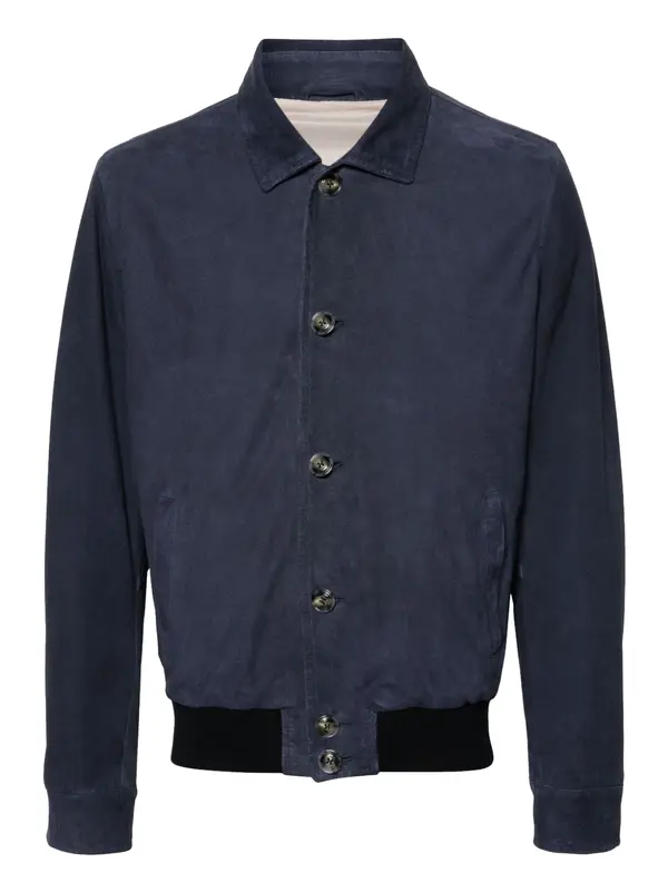 BARBA NAPOLI Suede Spread-collar Jacket - Blue
