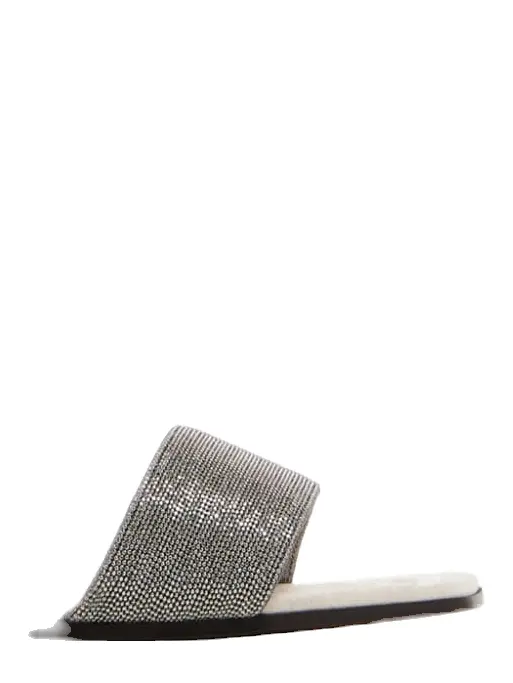 Brunello Cucinelli Monili Leather Slides - Silver