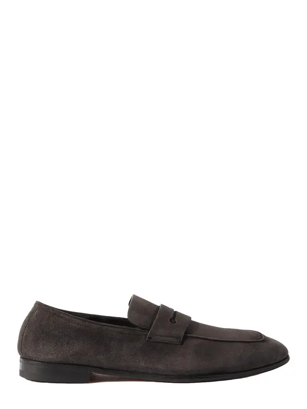 Zegna L'asola Suede Penny Loafers - Brown