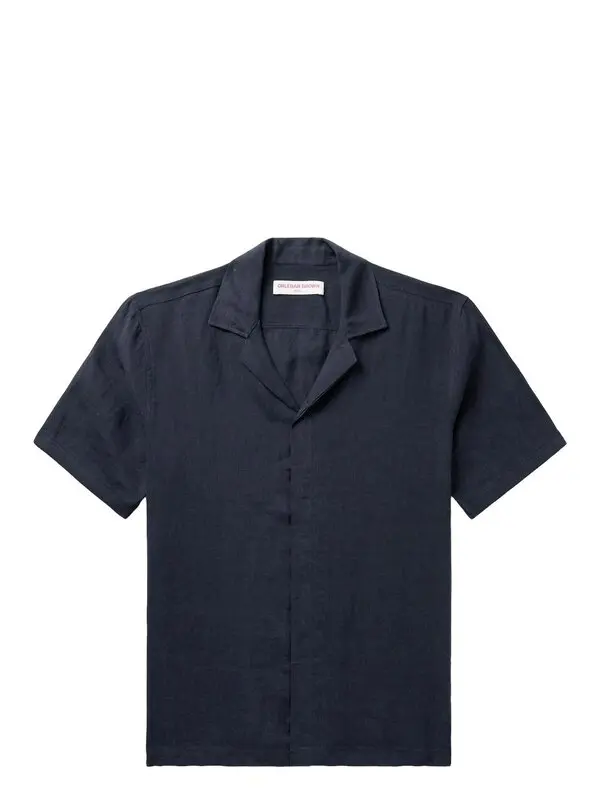 Orlebar Brown Maitan Camp-collar Linen Shirt - Blue