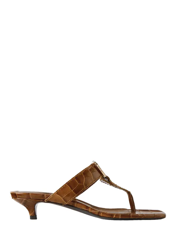 TOTEME The Belted Croco Flip-flop Croc-effect Leather Mules - Brown