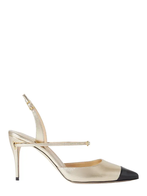 Jennifer Chamandi Vittorio 85 Metallic And Patent-leather Slingback Pumps - Ivory