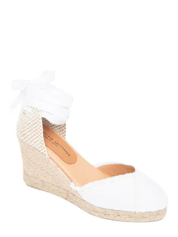 PATRICIA GREEN Gwen Frayed Espadrille Wedge Sandal - White