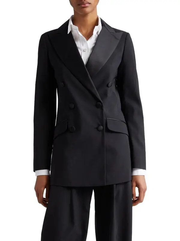Eleventy Double Breasted Satin Tuxedo Jacket - Black