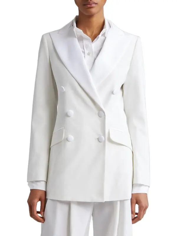 Eleventy Double Breasted Satin Tuxedo Jacket - White