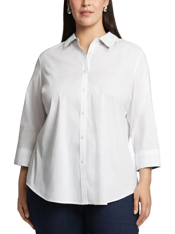 Foxcroft Margie Mix Stripe Detail Cotton Blend Sateen Button-up Shirt - White