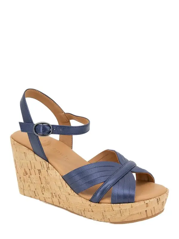 Gentle Souls By Kenneth Cole Nomi Platform Wedge Sandal - Navy Metallic Cork