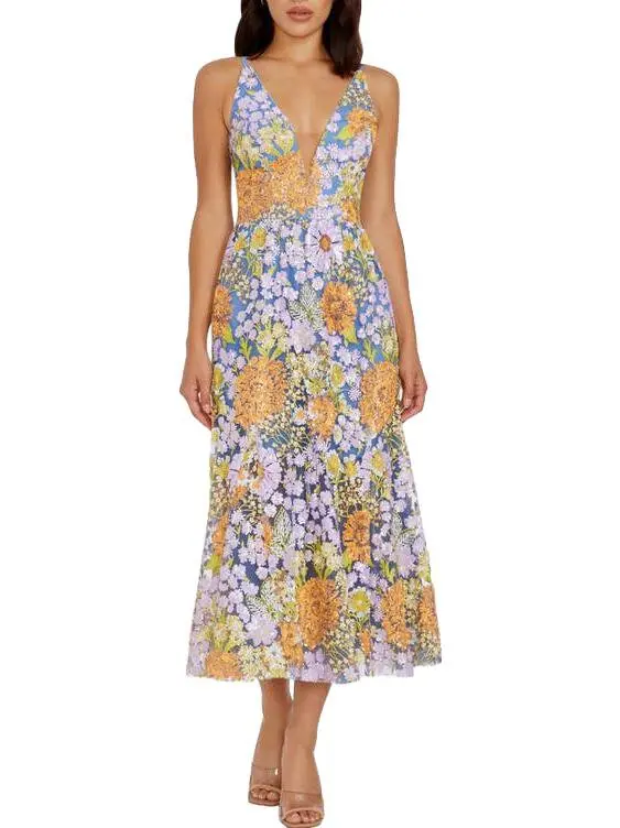 Dress The Population Sierra Floral Sequin Cocktail Dress - Lavender Multi