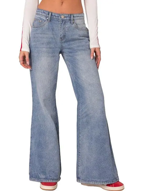 EDIKTED Low Rise Wide Leg Jeans - Light-blue