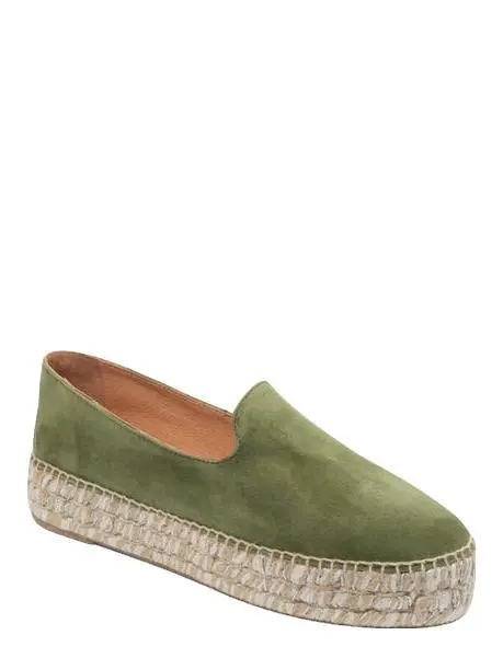 PATRICIA GREEN Avery Espadrille Platform Flats - Olive Suede