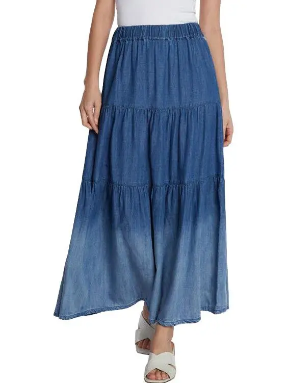 WASH LAB DENIM Ombré Tiered Maxi Skirt - Glacier Blue