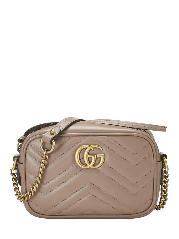 Gucci Leather Gg Marmont Crossbody - Beige