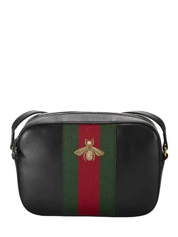 Gucci Leather Webby Shoulder Bag - Black