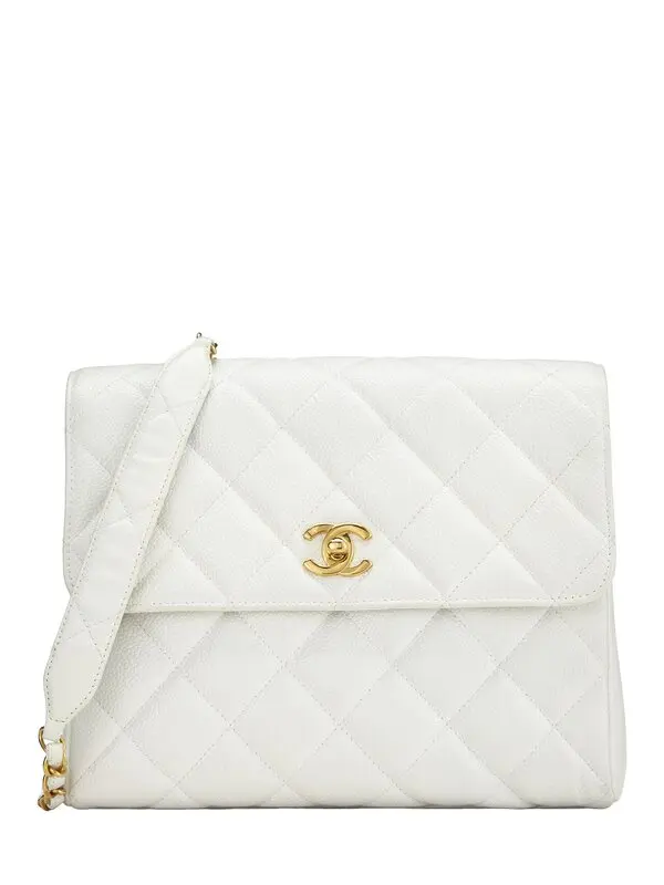 Chanel Quilted Caviar Square Shoulder Bag - White