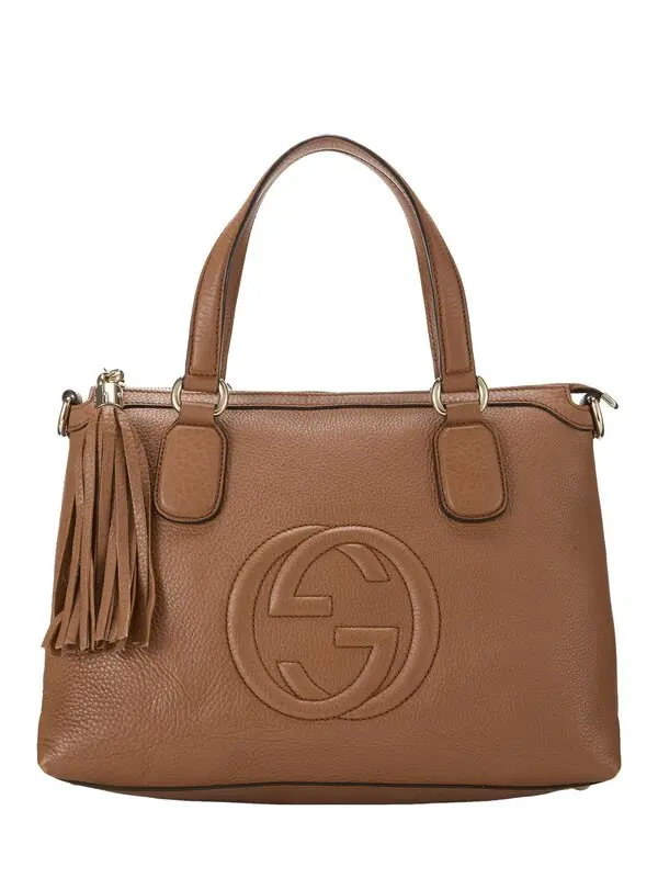 Gucci Grained Leather Soho Top Handle Tote - Brown