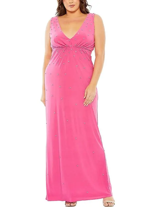Mac Duggal Rhinestone Embellished Jersey Gown - Hot Pink