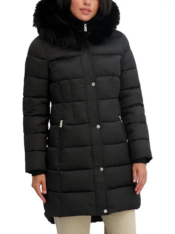 Tahari Dana Quilted Hooded Coat - Noir