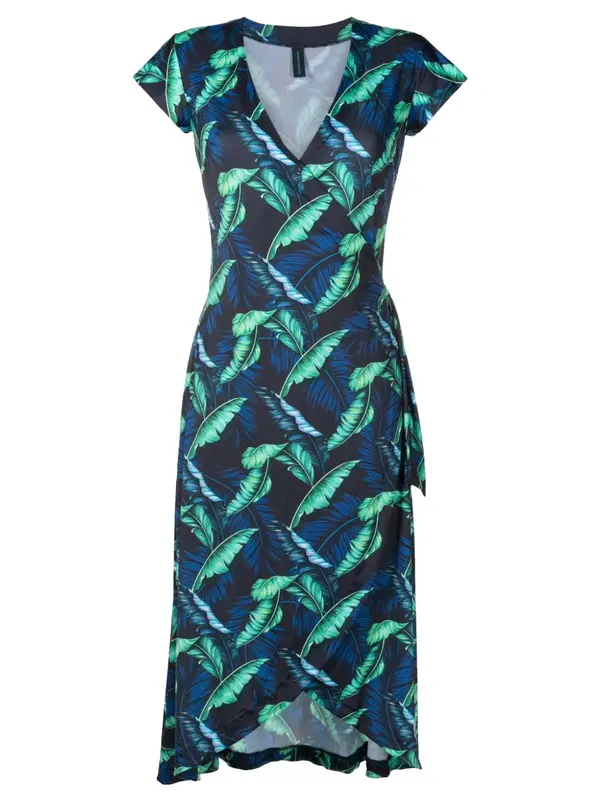 LYGIA & NANNY Falcão Leaf-print Wrap Dress - Blue