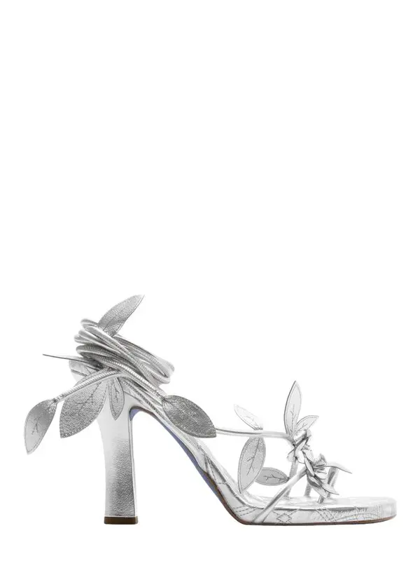 Burberry Ivy Flora 105mm Leather Sandals - Silver
