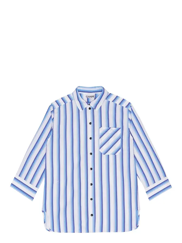 GANNI Striped Organic Cotton Shirt - Blue