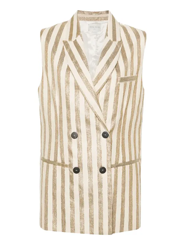 FORTE_FORTE Metallic Stripes Double-breasted Vest - Gold
