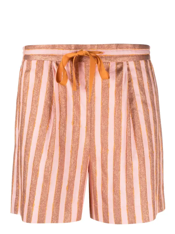FORTE_FORTE Metallic-threading Striped Shorts - Pink
