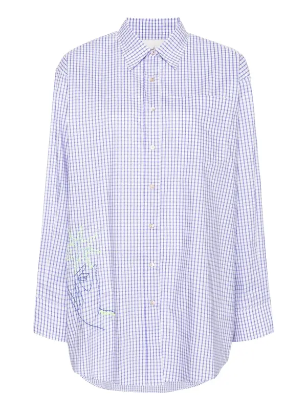 FORTE_FORTE Moon-embroidered Checked Shirt - Purple