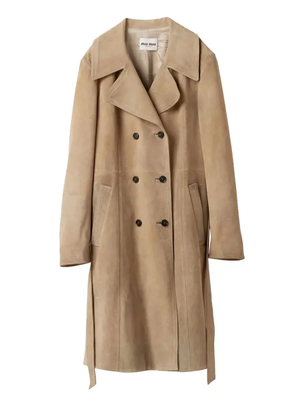 Miu Miu Double-breasted Suede Coat - Neutrals