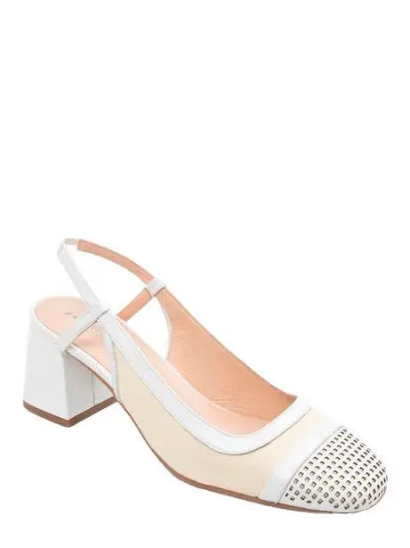 PATRICIA GREEN Brooks Perforated Slingback Pumps - Natural/ White