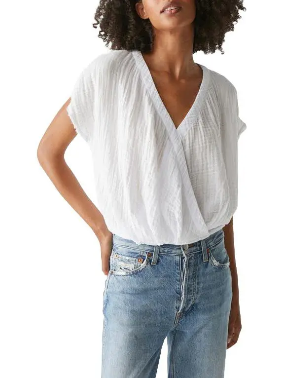 Michael Stars Evie Gauze Faux Wrap Top - White