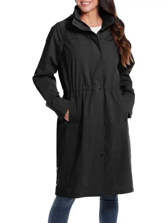 Gallery Water-resistant Raincoat With Removable Hood - Black