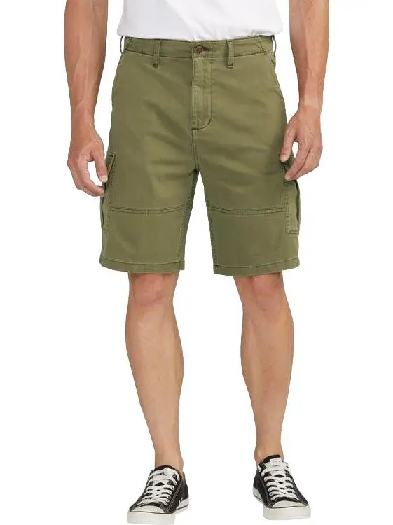 SILVER JEANS CO. Stretch Cotton Twill Cargo Shorts - Olive