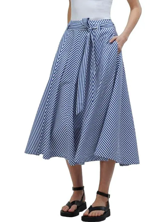 Madewell Stripe Flare Poplin Midi Skirt - Pure Blue