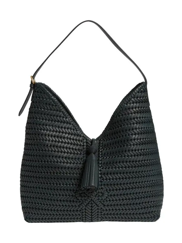 ANYA HINDMARCH Neeson Tassel Woven Leather Hobo Bag - Dark Holly