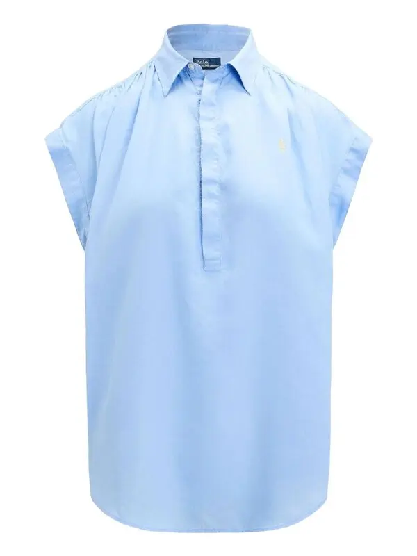 Polo Ralph Lauren Polo Pony Cap-sleeve Linen Blouse - Blue