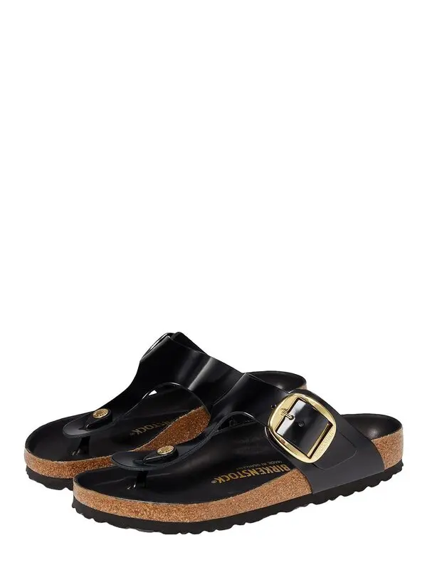 BIRKENSTOCK Gizeh Big Buckle High Shine T-strap Sandals - Black