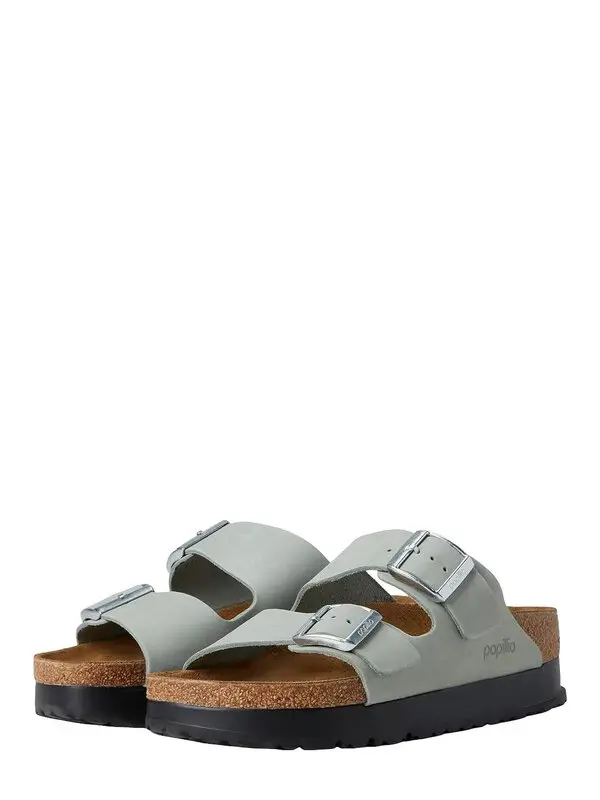 BIRKENSTOCK Papillio Arizona Platform Sandal In Nubuck With Adjustable Straps - Gray