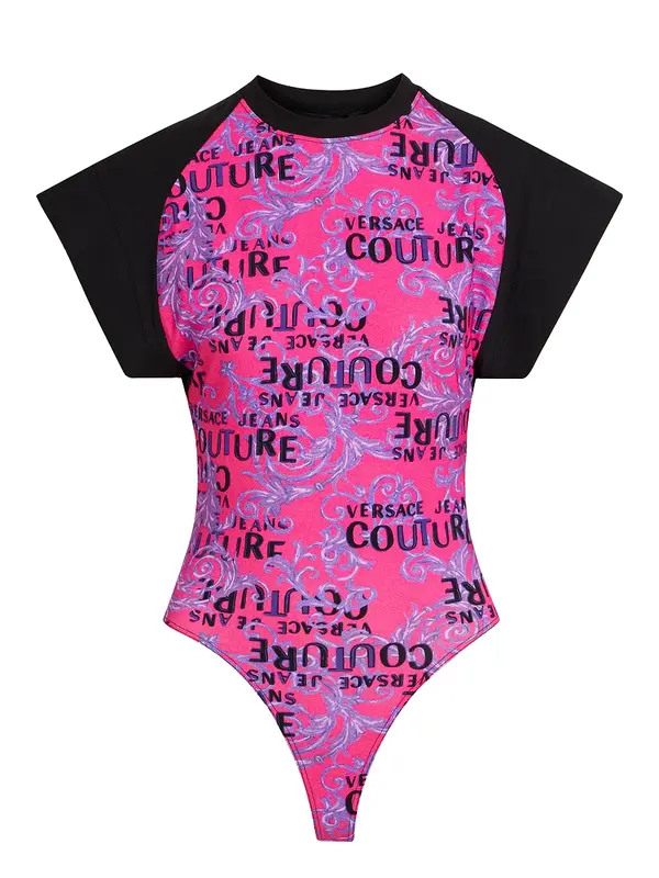 Versace Logo-print Stretch-jersey Bodysuit - Bright Pink