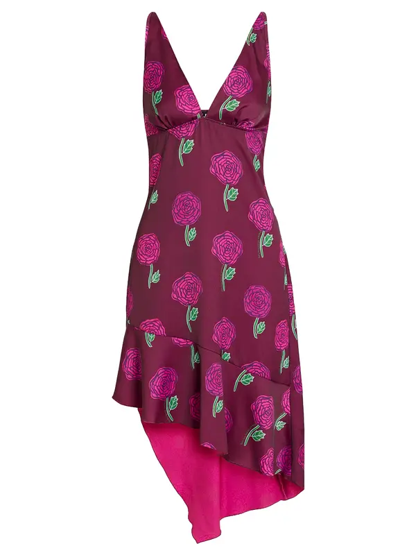 Versace Asymmetric Floral Print Satin-crepe Dress - Grape