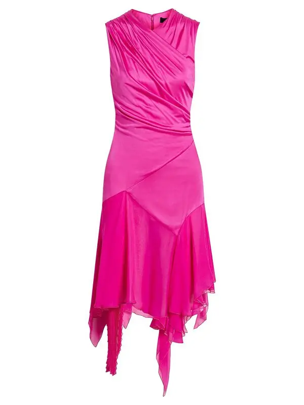 Versace Chiffon-paneled Draped Jersey Midi Dress - Bright Pink