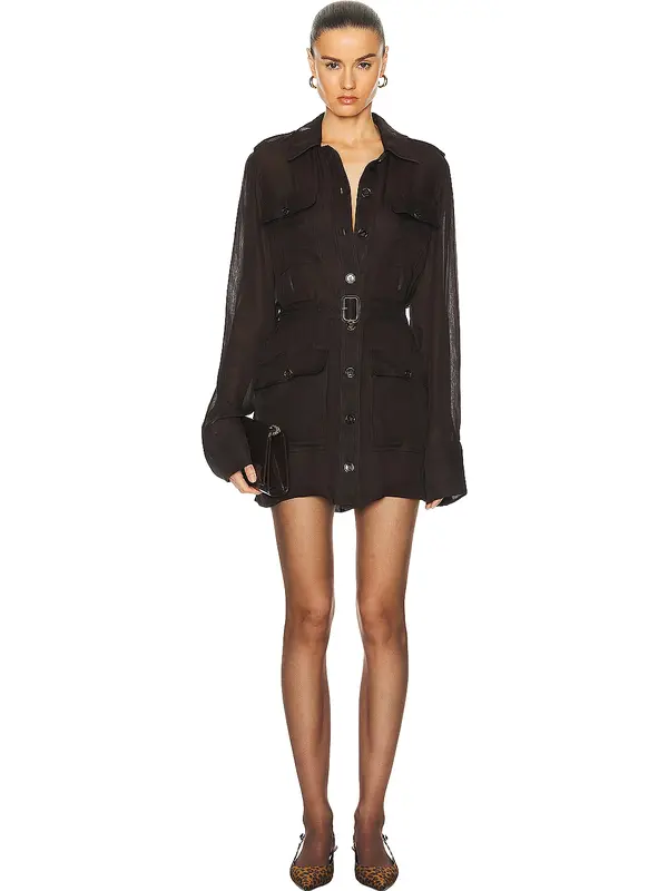 Saint Laurent Chiffon Shirt Dress - Chocolat