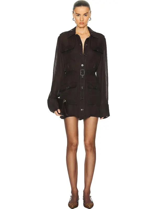 Saint Laurent Chiffon Shirt Dress - Chocolat
