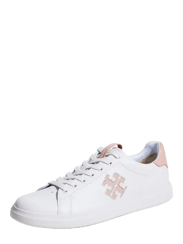 Tory Burch Double T Howell Court Sneakers - Titanium White / Shell Pink